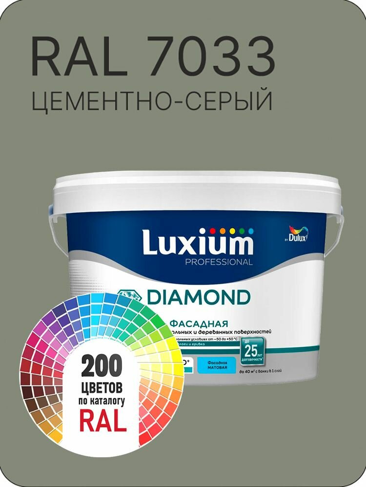Краска для минеральных и деревянных фасадов Dulux Diamond цементно-серый Ral 7033 9 л.