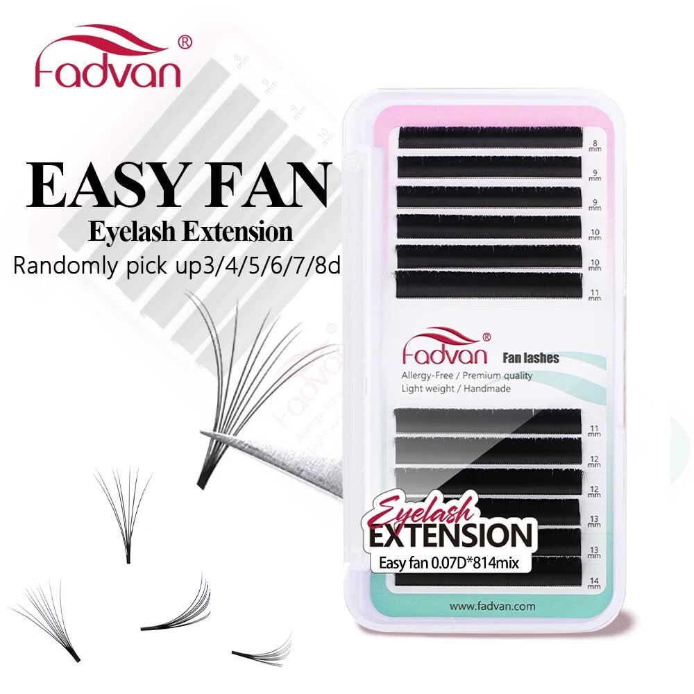 Ресницы для наращивания Fadvan Easy Fanning D изгиб, 0.10 мм, mix 15-20mm