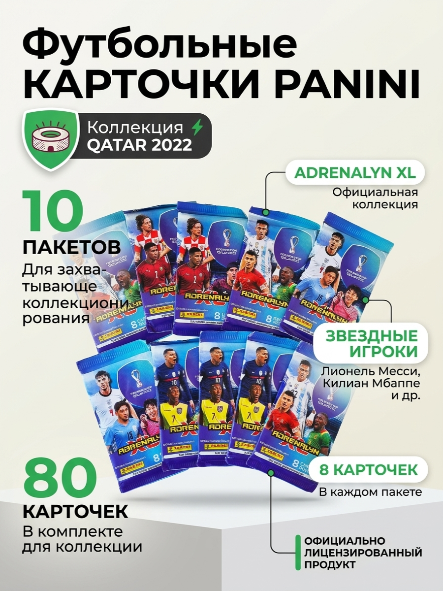 Panini /10 пакетиков футбольных карточек FIFA World Cup Qatar 2022 / 80 карточек