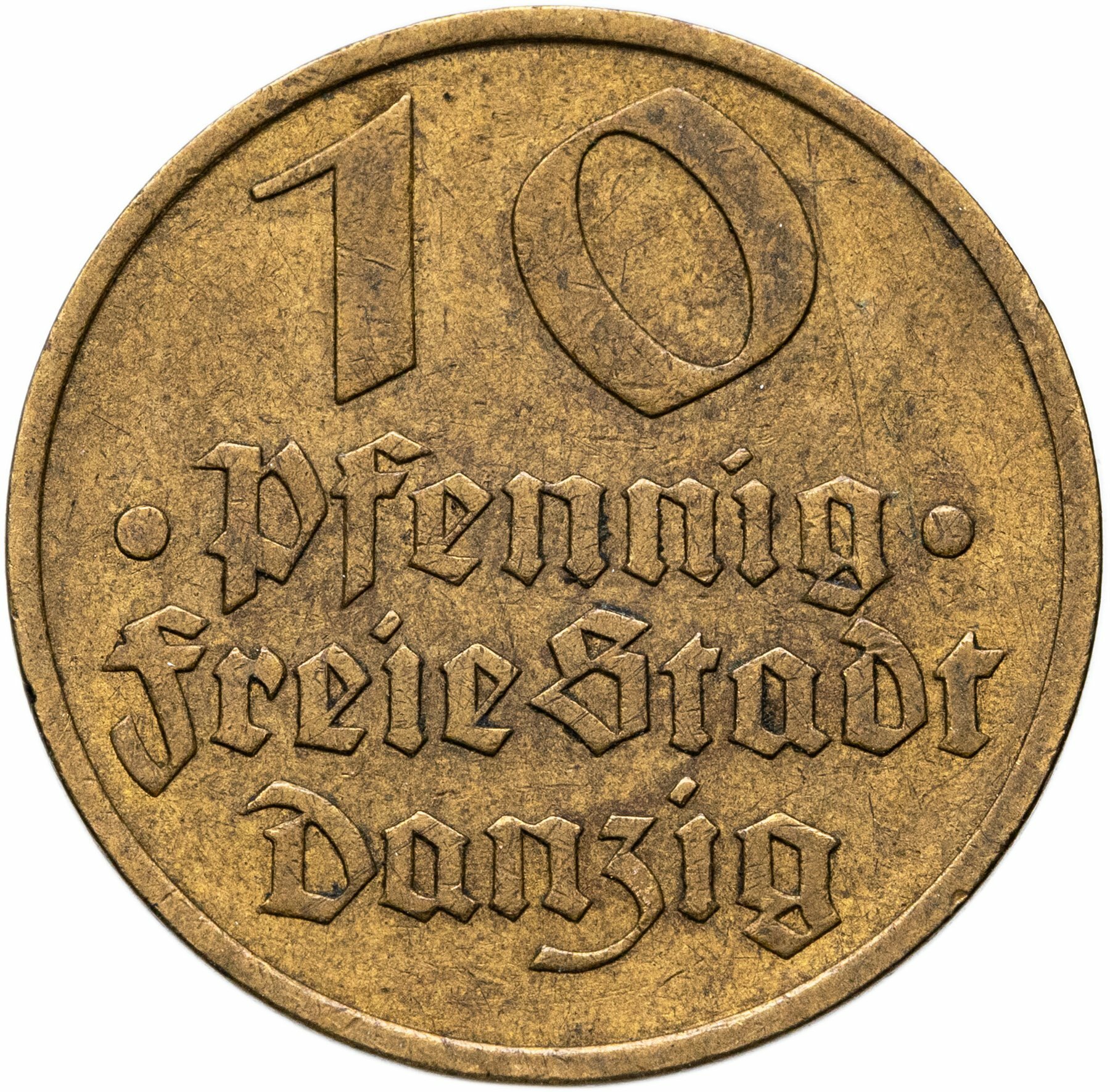 Данциг 10 пфеннигов pfennig 1932, алюминиевая бронза, в сохранности VF-XF