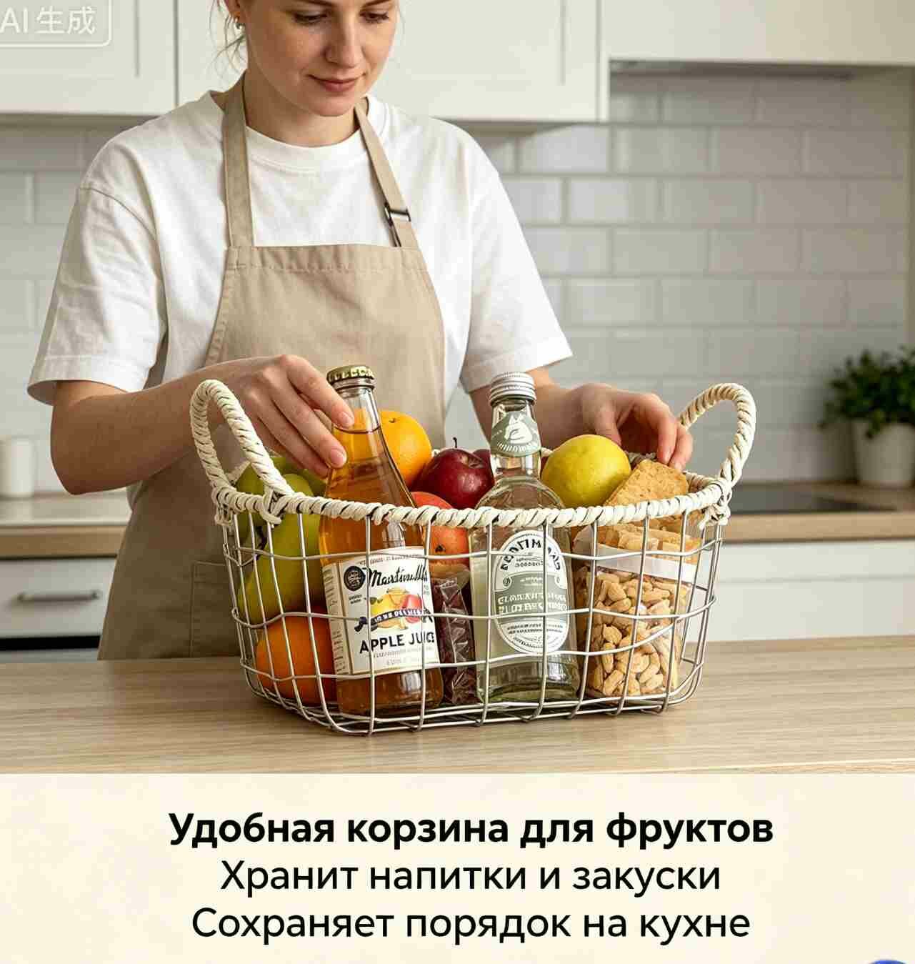 Корзина для хранения, металлическая, с хлопковой ручкой, 30см
