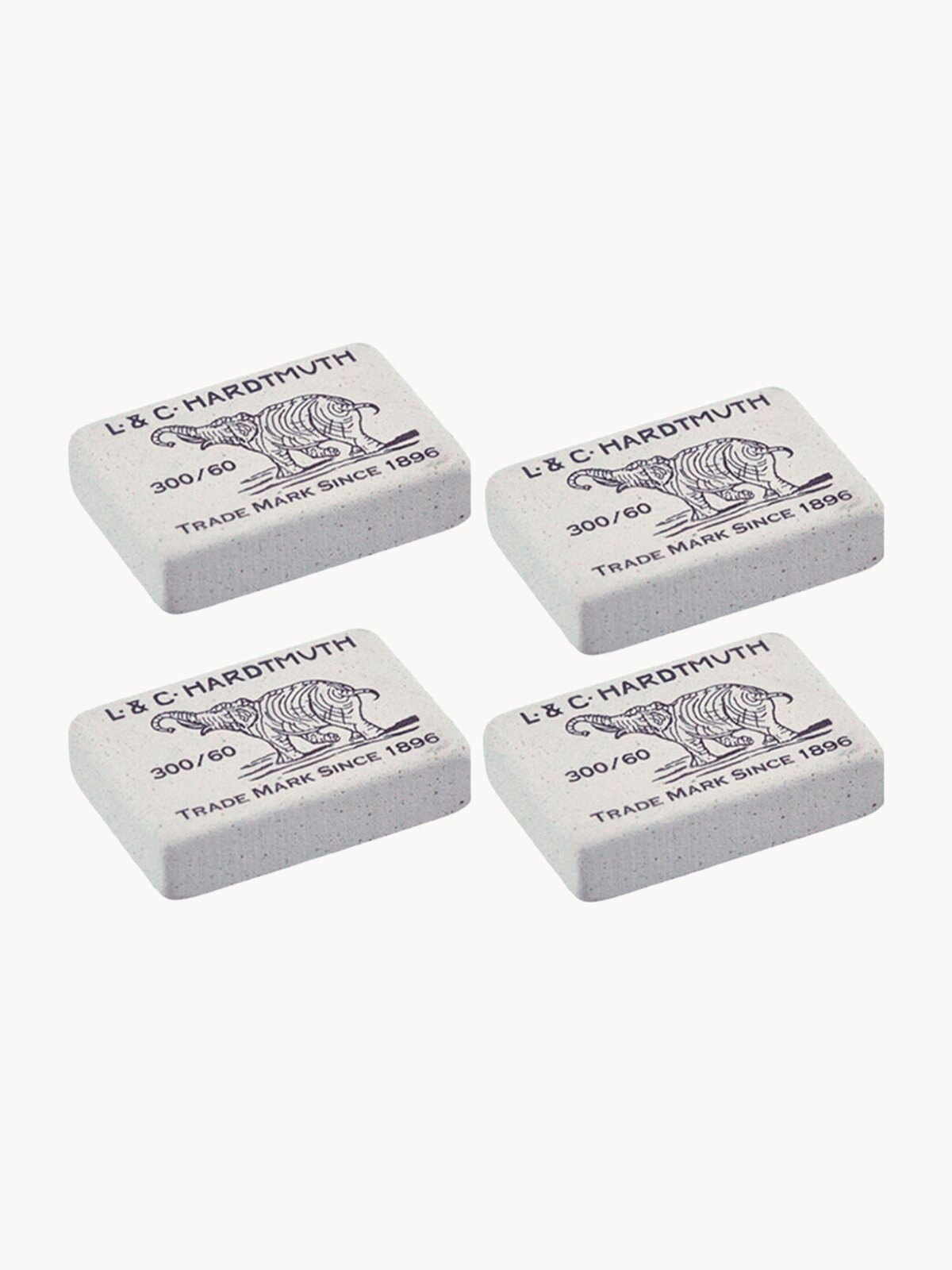 Ластик школьный набор 4 штуки, стирательная резинка, стерка канцелярская для карандаша Слон, 31х21х8 мм, белые, натуральный каучук, Koh-i-noor, 880491