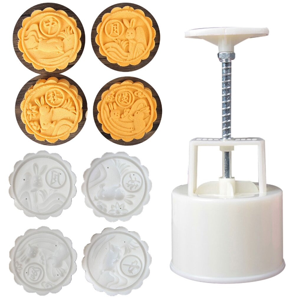 Плесень ручного давления Midautumn Festival в форме кролика набор лунного пирога DIY Цветочный печень, - Счастливая жизнь