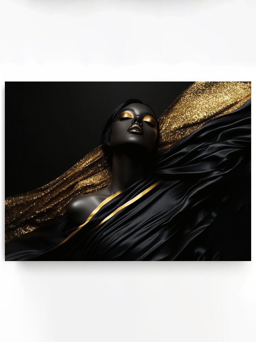 Картина на холсте - "Африканская женщина в золоте, лицо негритянки", 40х60 см.