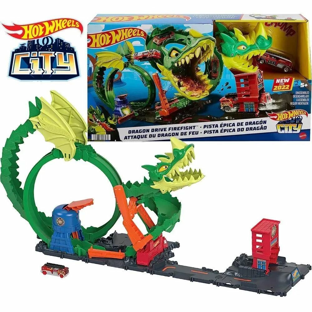 Игровой трек Hot Wheels Сити Огневой бой с драконом, HDP03