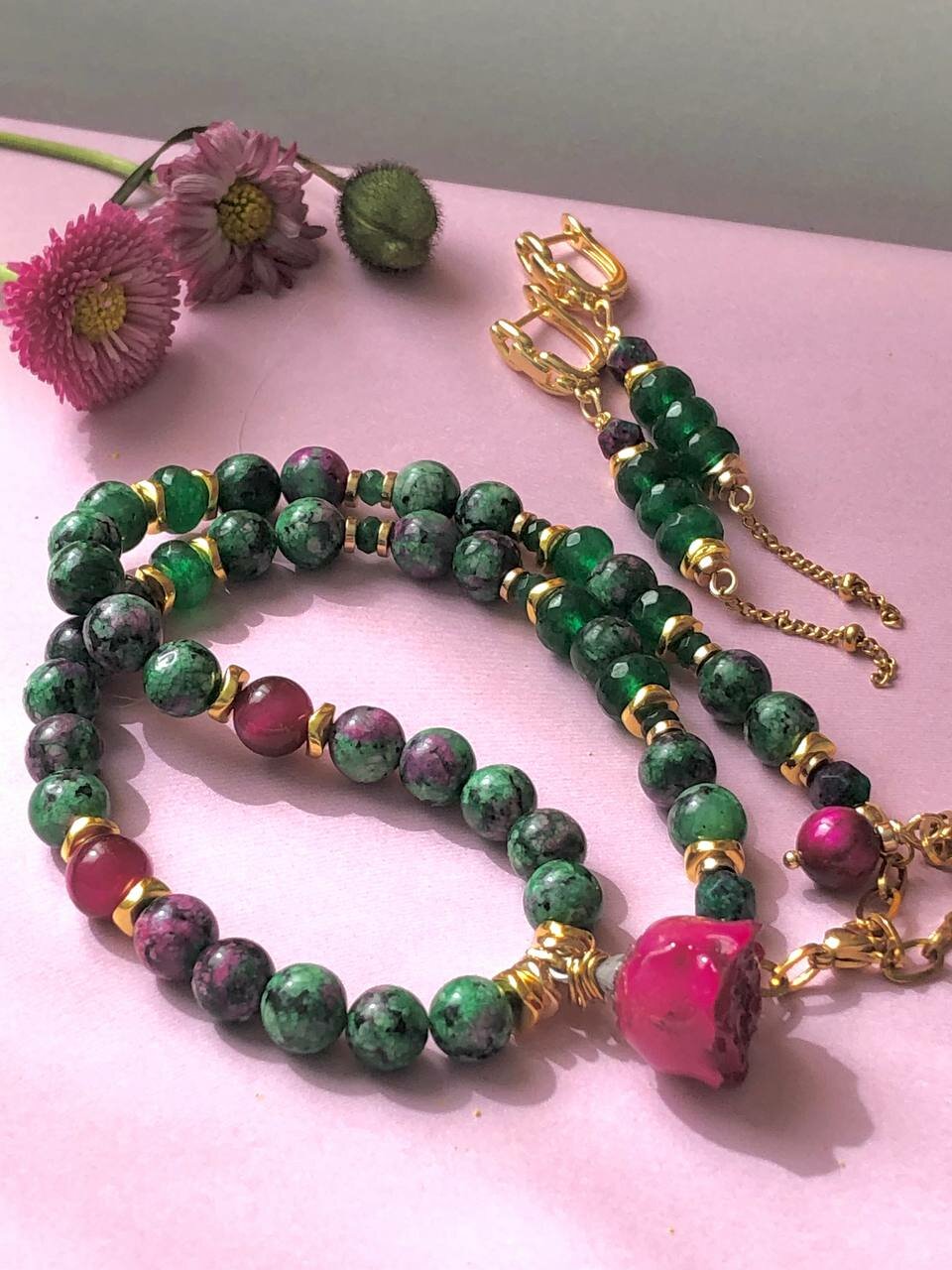 Комплект бижутерии: колье, агат