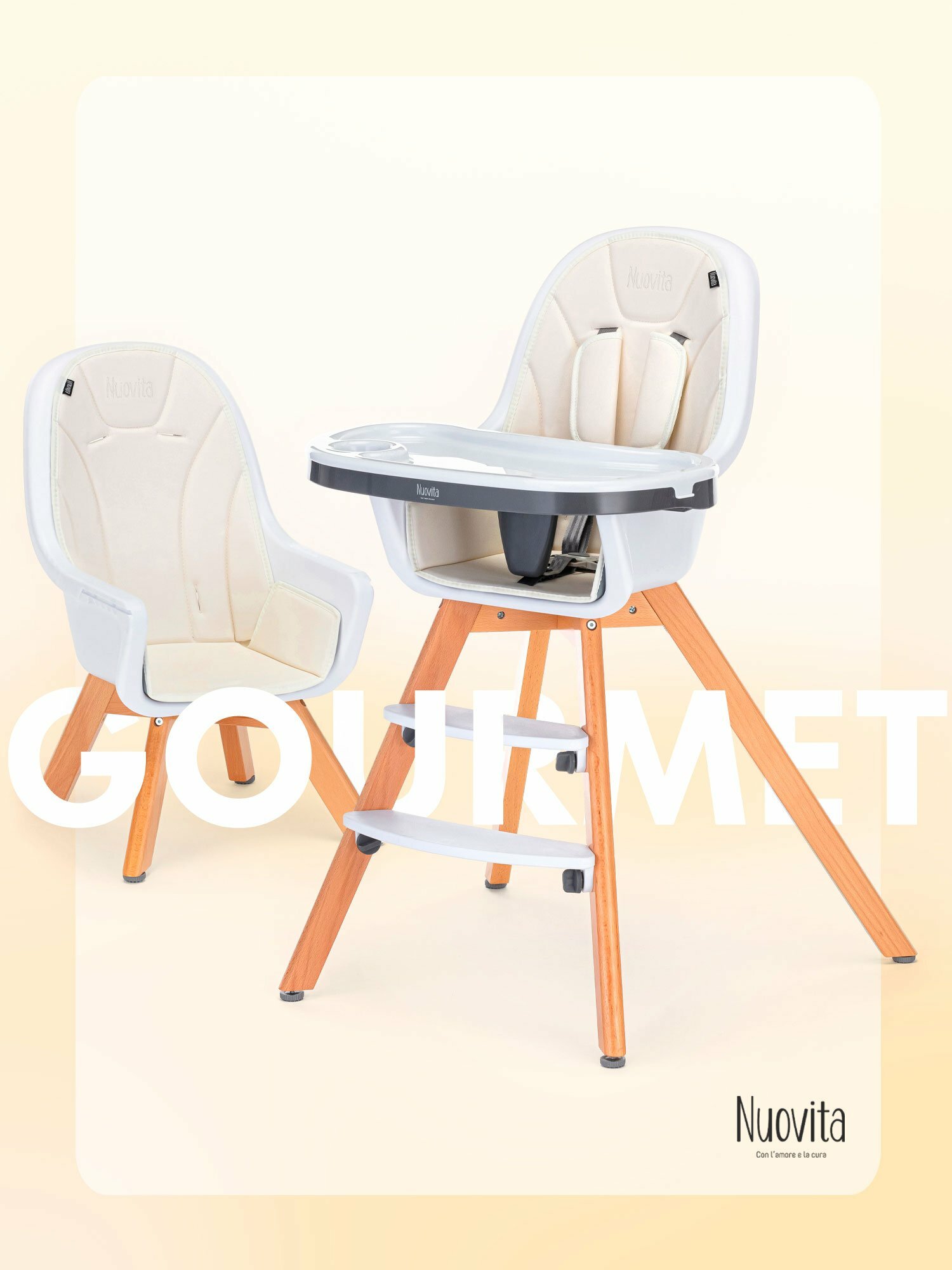 Стульчик для кормления "Gourmet" Nuovita, двойной столик, 6 уровней регулировки