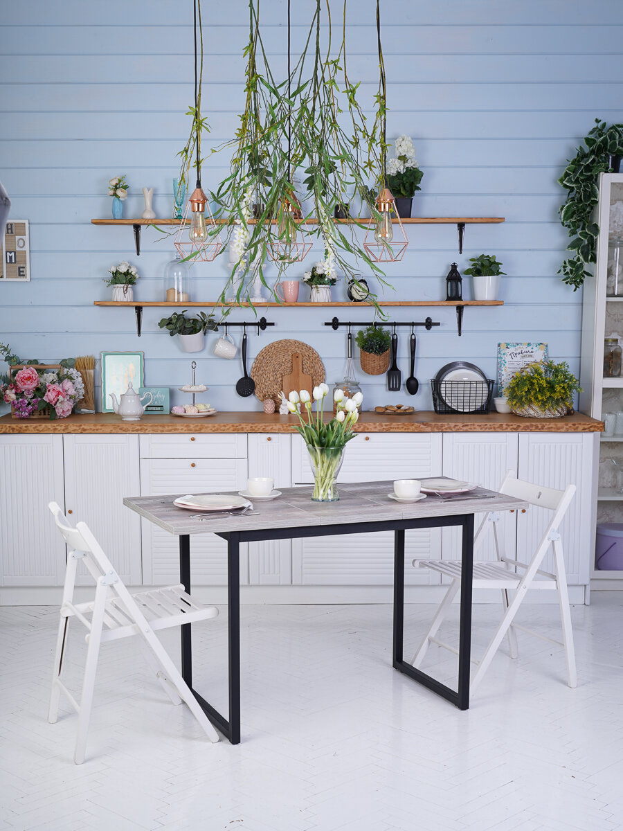 Стол кухонный обеденный раздвижной Коста, бетон пайн, опоры металл, 100/130х60х75 см.