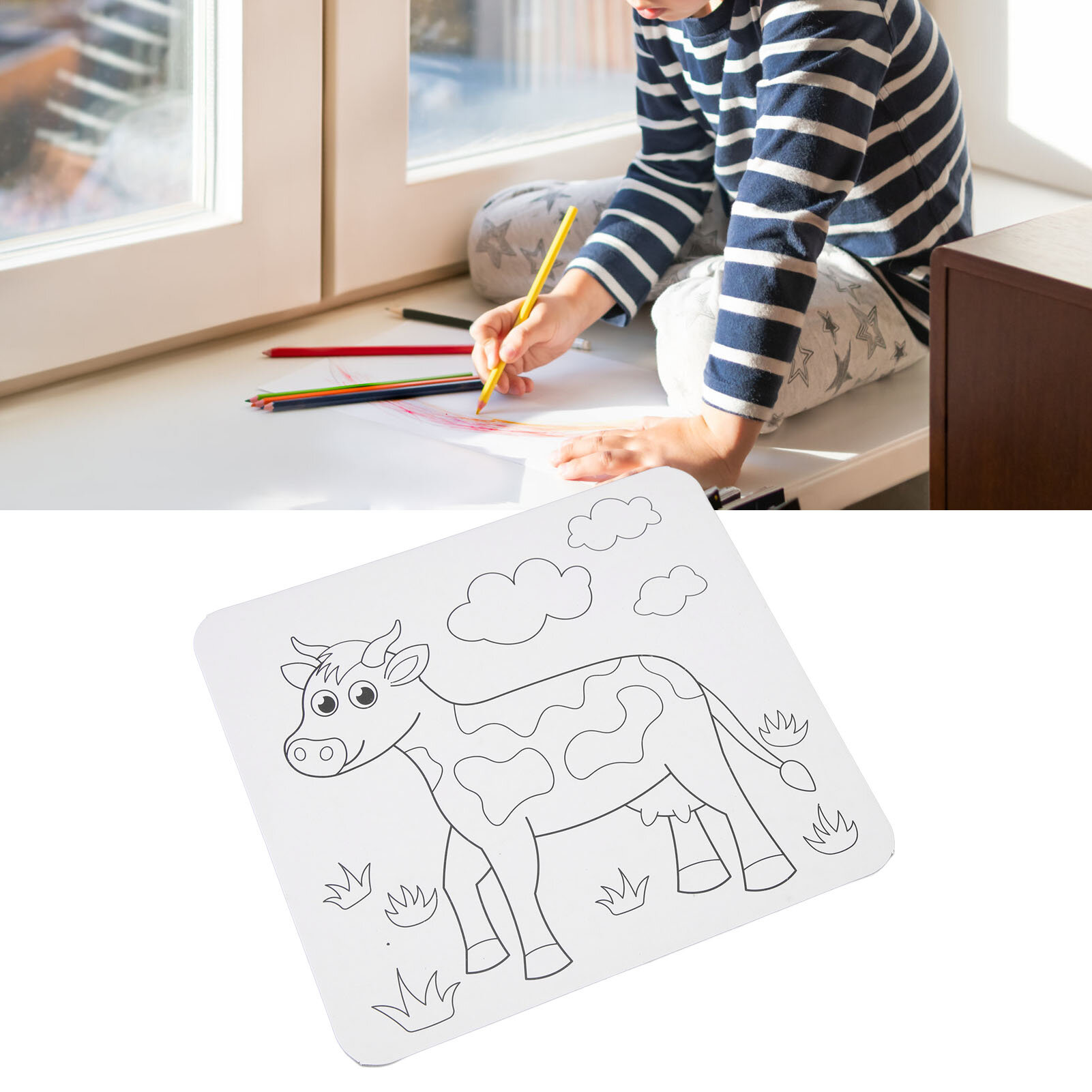 Предварительно нарисованный холст с контуром животного, краска с милым мультяшным утопленным кронштейном, бумага, предварительно окрашенная доска для детей, сделай сам, каракули, корова