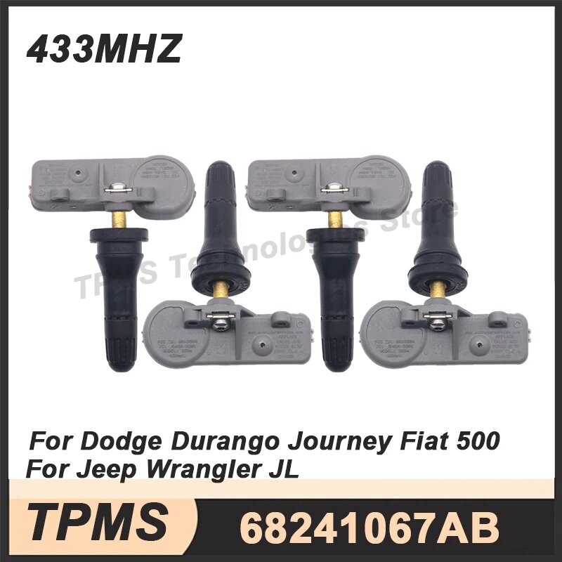4 шт. Датчик давления в шинах TPMS 68241067 для Dodge Journey Jeep Wrangler JL Fiat 500 Chrysler, 433 МГц