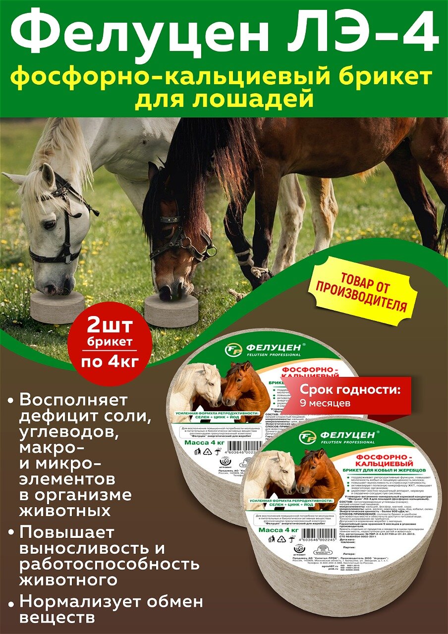 Комплект Фелуцен брикет для лошадей фосфорно-кальциевый 4кг 2 штуки