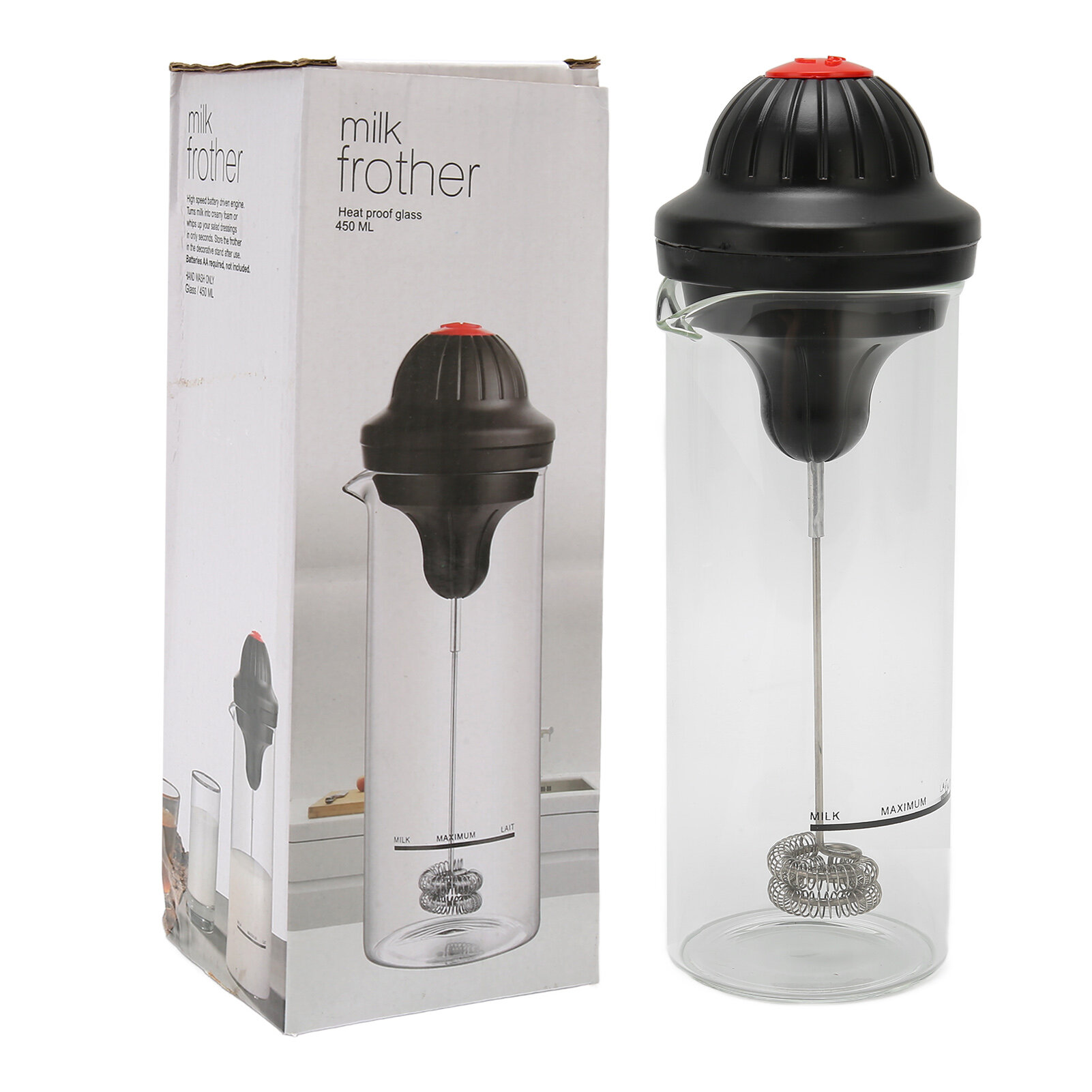 Ручной вспениватель молока с питанием от батареи, электрический ручной вспениватель молока с термостойким стеклом для яичного крема и кофе.