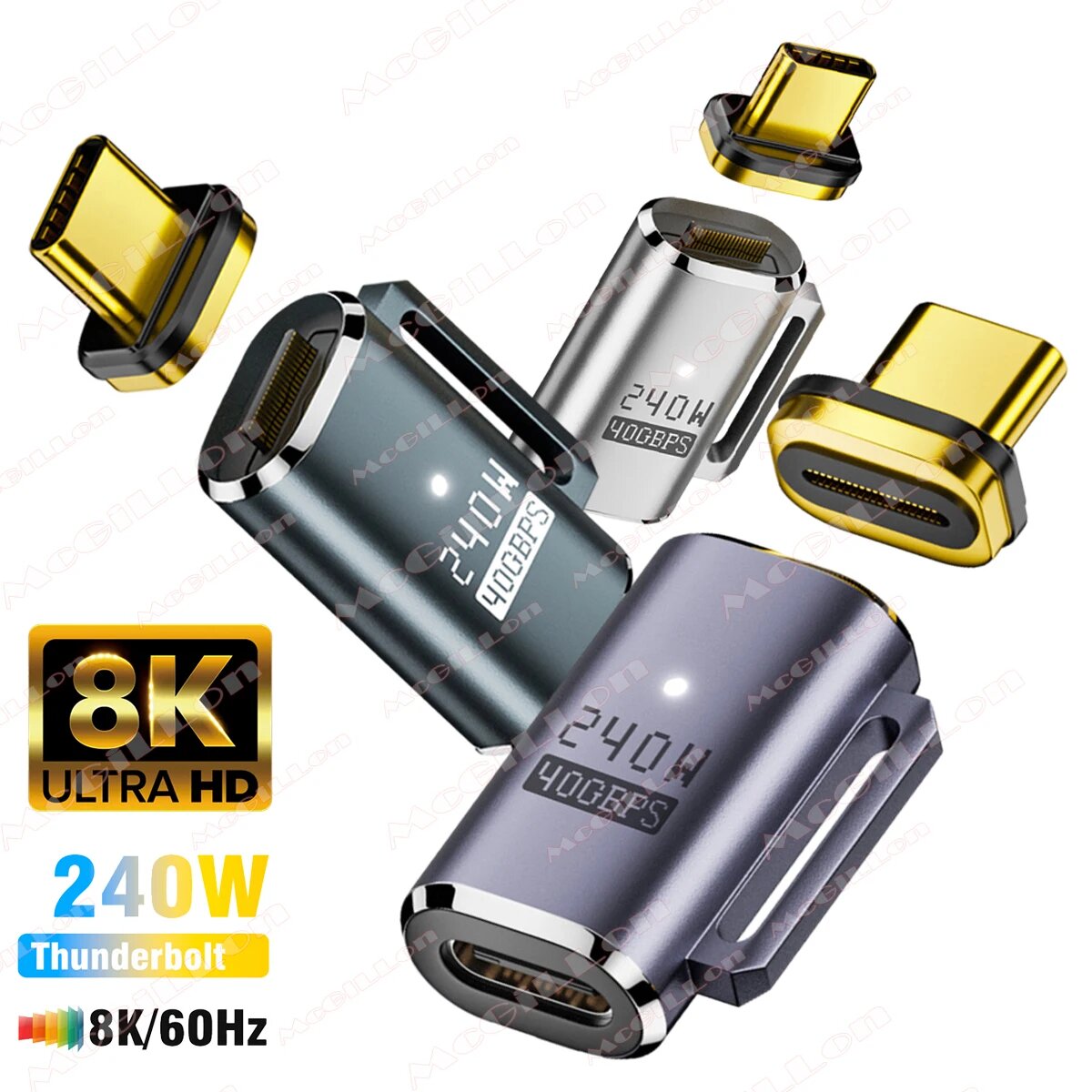 USB4.0 Адаптер USB C к Type C для Macbook 3Pcs Silver Plugs — фото 1