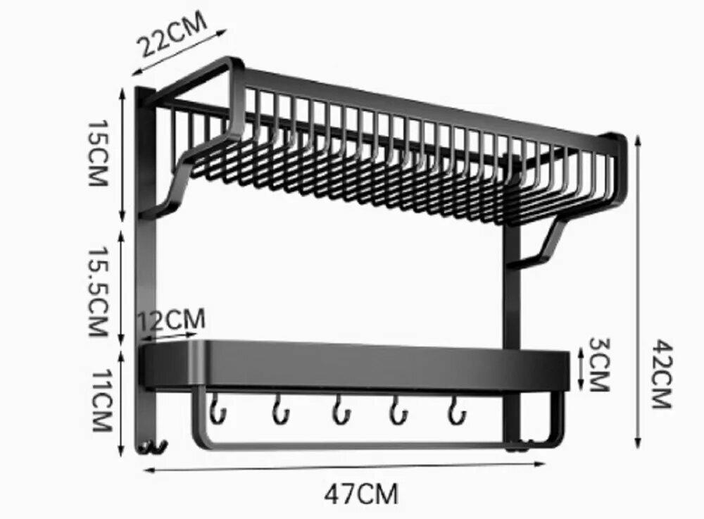 Полка для полотенец IKEA K005, пластик, высота 42см, ширина 22см
