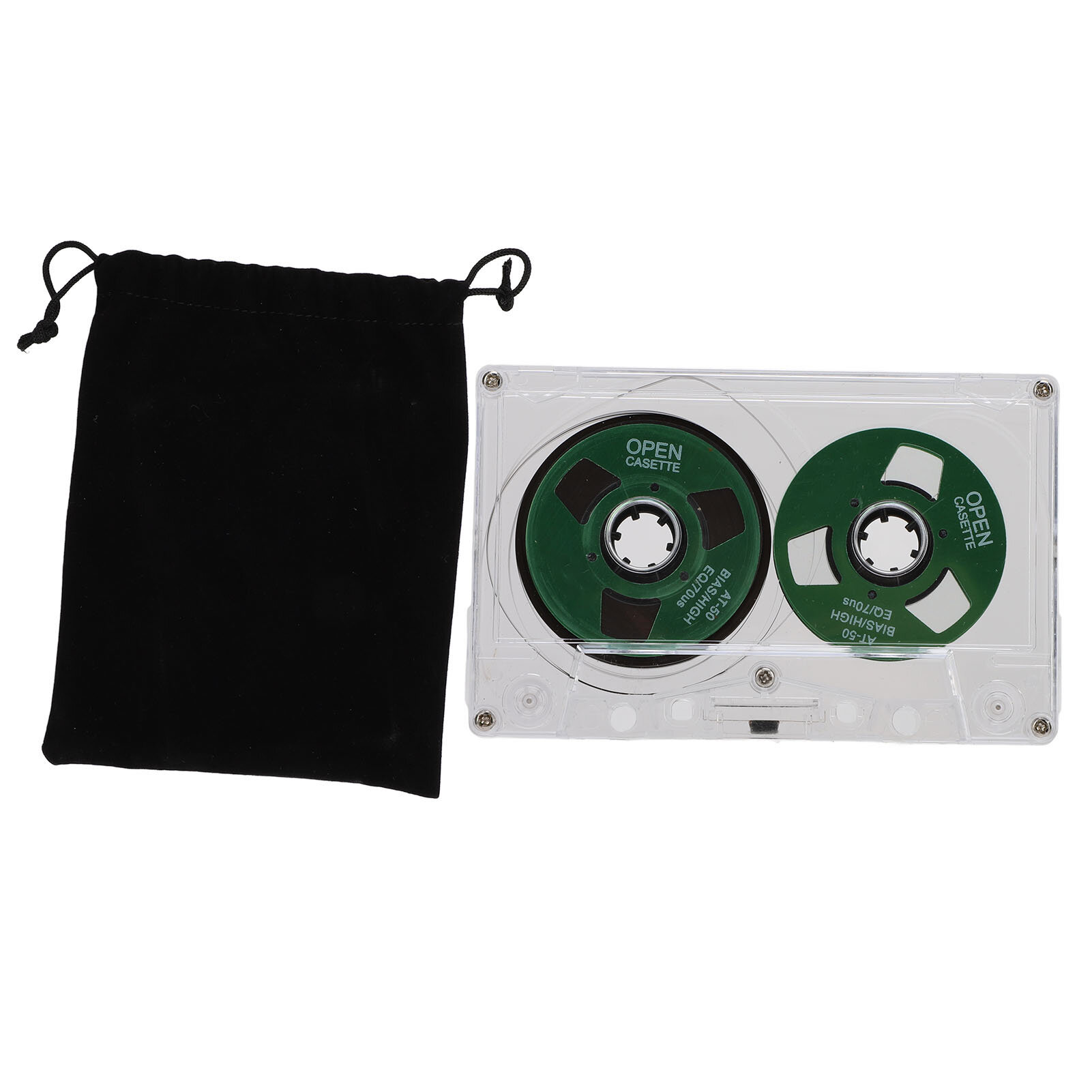 Катушка до пустой кассеты 50 минут Нормальное смещение двухстороннее металлическое звуковое звуковое звуковое звучание с прозрачной коробкой зеленой