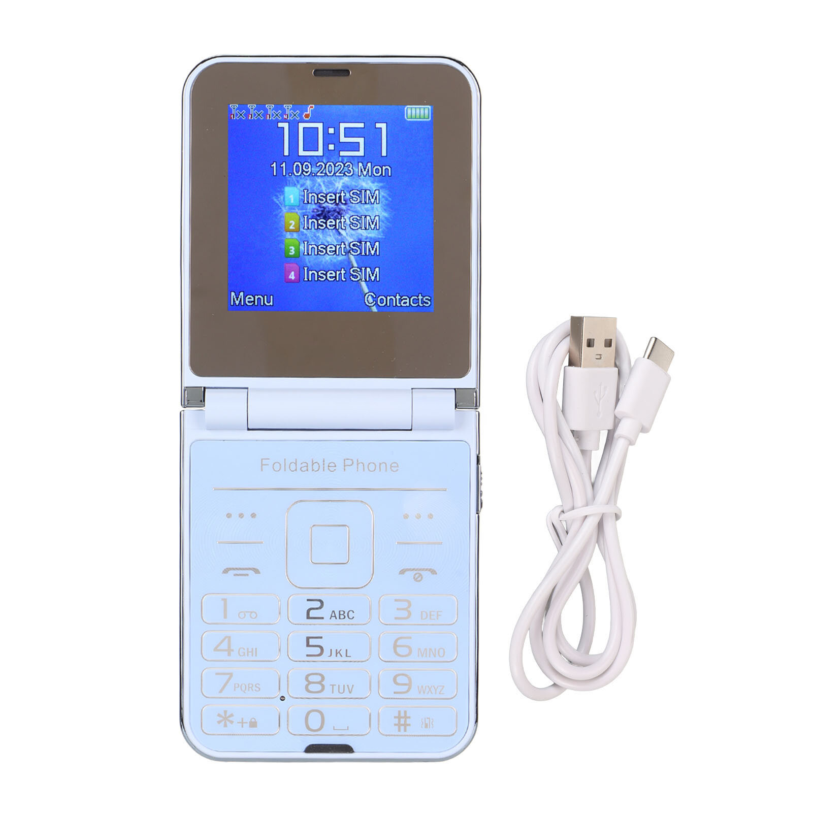 Раскладной телефон 2G, 2,6-дюймовый, для пожилых людей, 2-дюймовый экран, 1,3 МП, 4 SIM-карты, режим ожидания, большие кнопки, громкий звук, базовый дизайн для пожилых людей, синий.