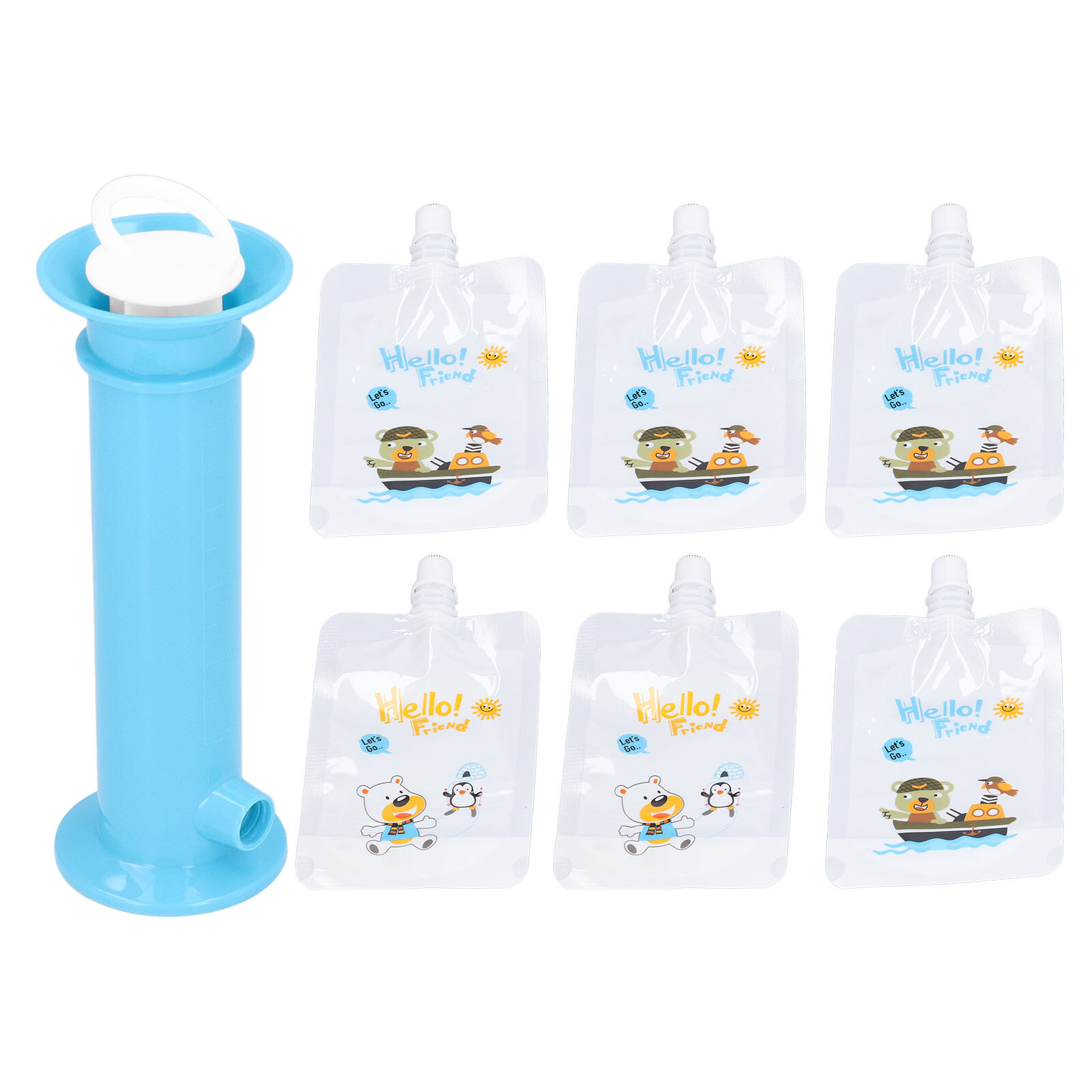 7pcs Set Baby Food Pouch Maker Pure Color Pouches Toddler Fruit Squeeze Puree Filler for Kids