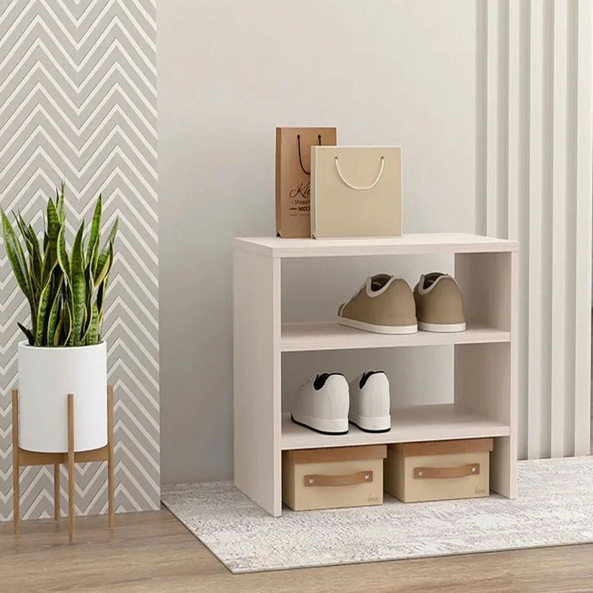 Обувница открытая 550 Бодега белая, ширина 55 см, этажерка для обуви, в прихожую