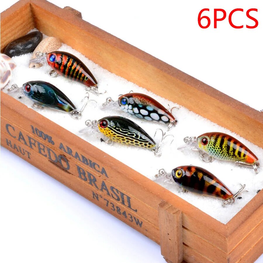 6 шт. плавающие воблеры, набор рыболовных приманок, приманка для плавания, набор жестких приманок для верхней воды, искусственные воблеры для троллинга, карпа, окуня, щуки, рыбы