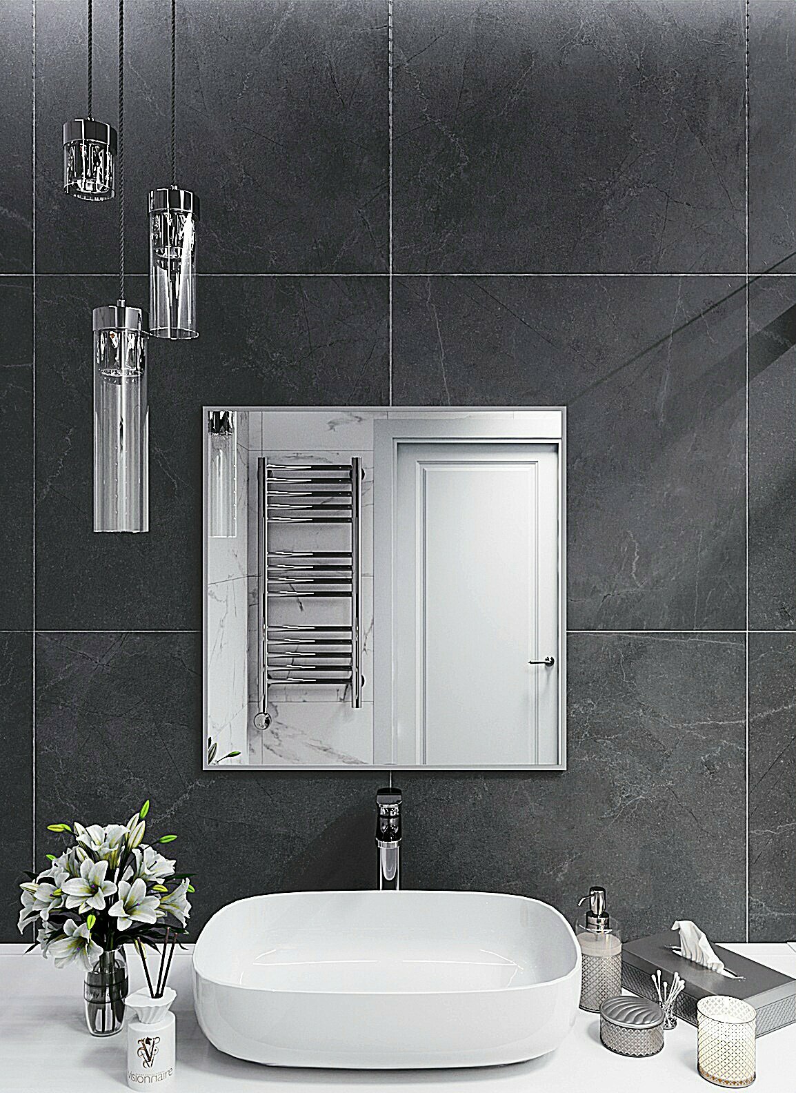 Зеркало в алюминиевой раме настенное ONE MIRROR 60х60 см. Серебро