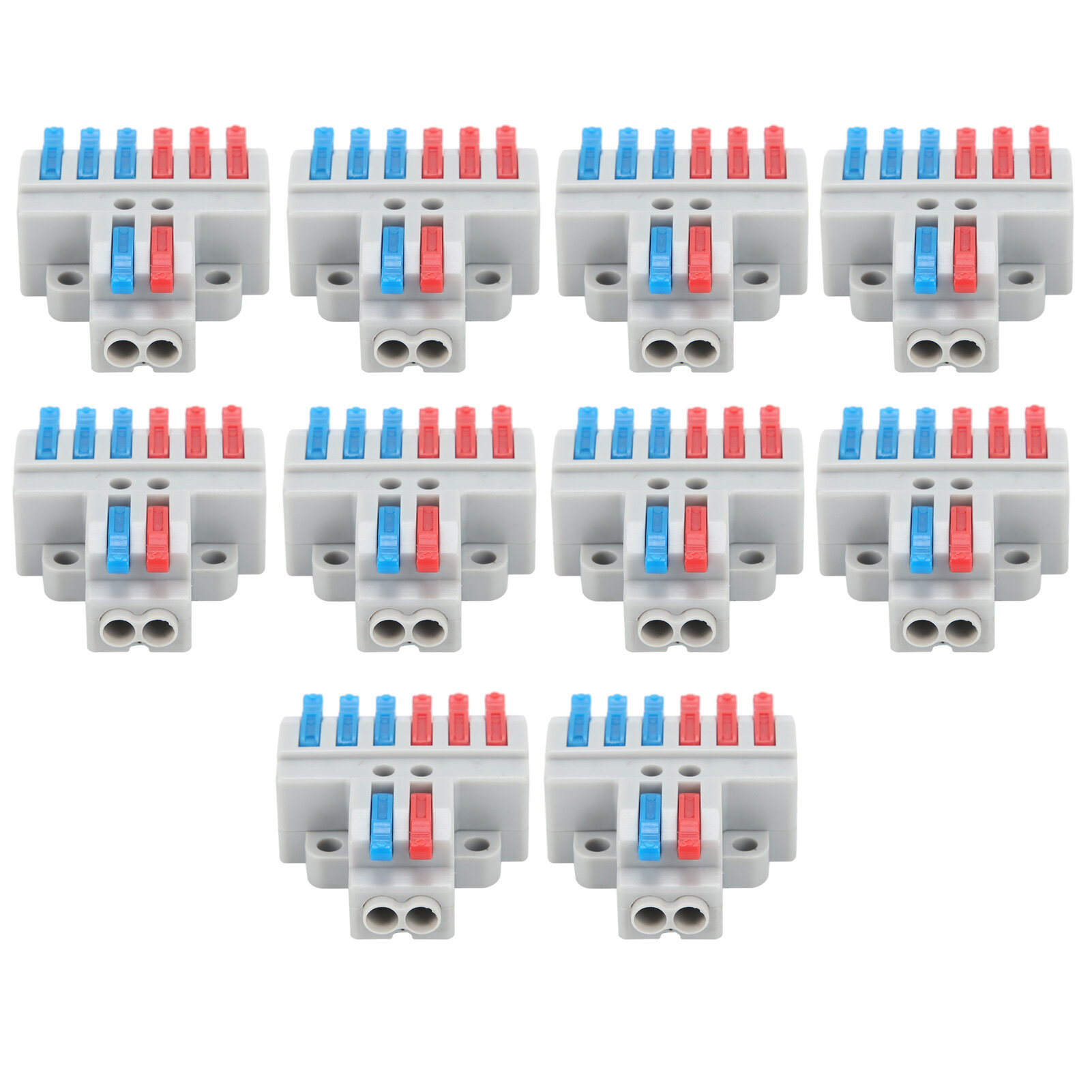 10 шт. клеммных блоков для проводников 4 мм, 2 входа, 6 выходов, быстроразветвитель 600 В с фиксированным отверстием.