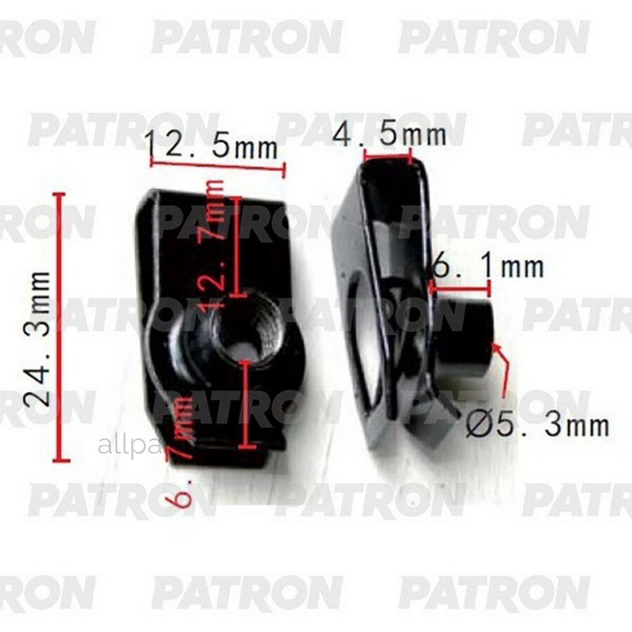 PATRON P37-2197 Вставка под винт Toyota Применяемость: Скоба под винт M6 T=24.3, F=12.5, H=4.5