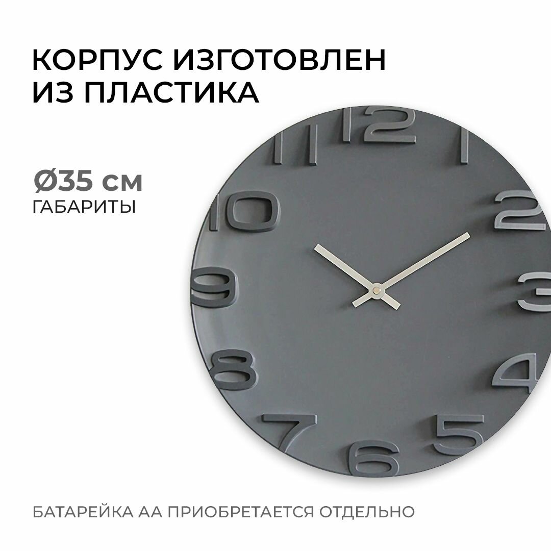 Часы настенные круглые кварцевый механизм арабские цифры диаметр 35 см работа от 1 пальчиковой батарейки тип АА