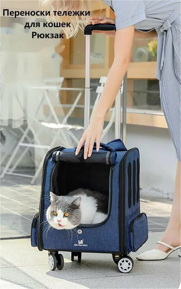 Рюкзак тележка переноска чемодан на колёсах для кошек для собак для животных, нагрузка до 10 кг