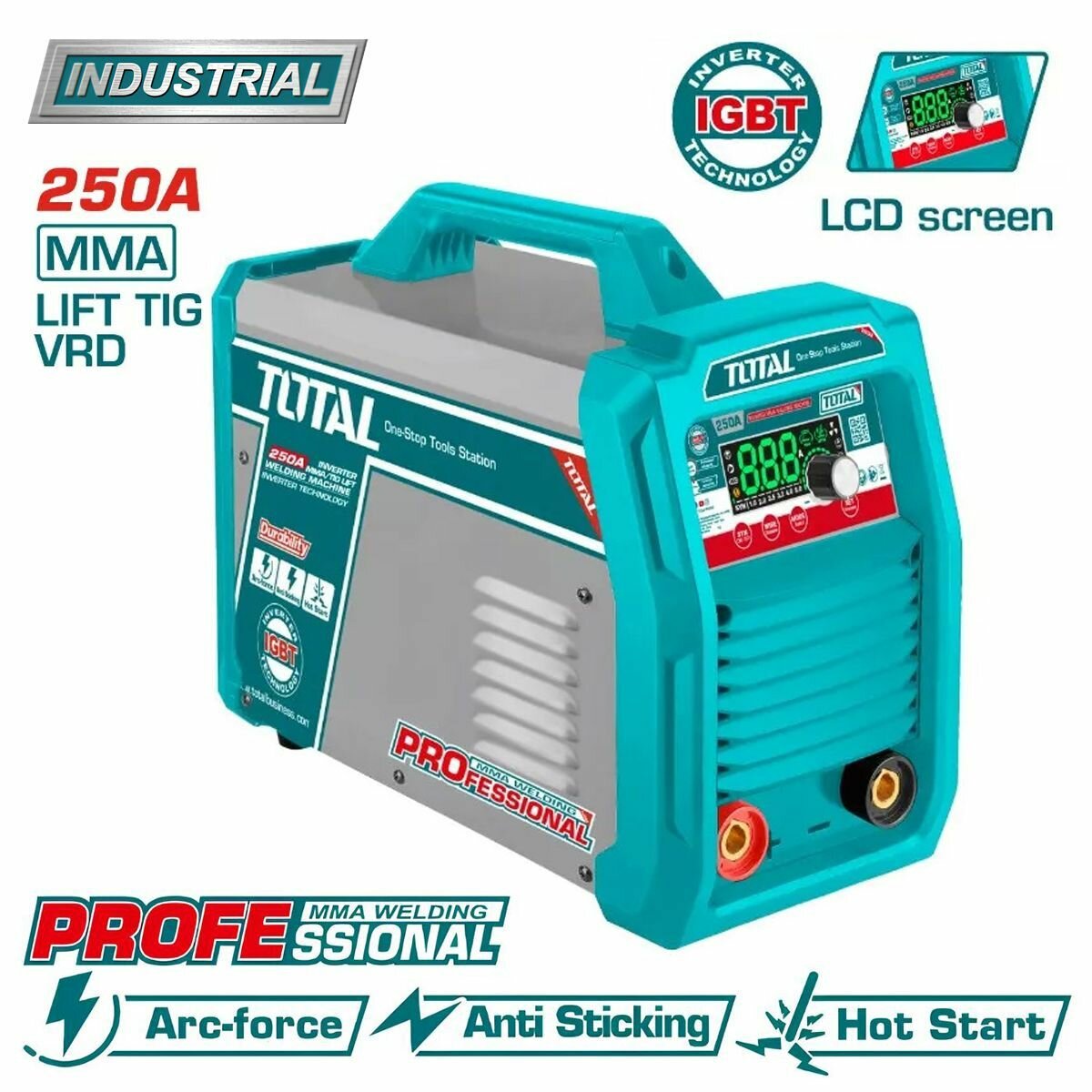 Инверторный сварочный аппарат TOTAL TW225079, MMA/TIG сварка, до 250A, цифровой дисплей
