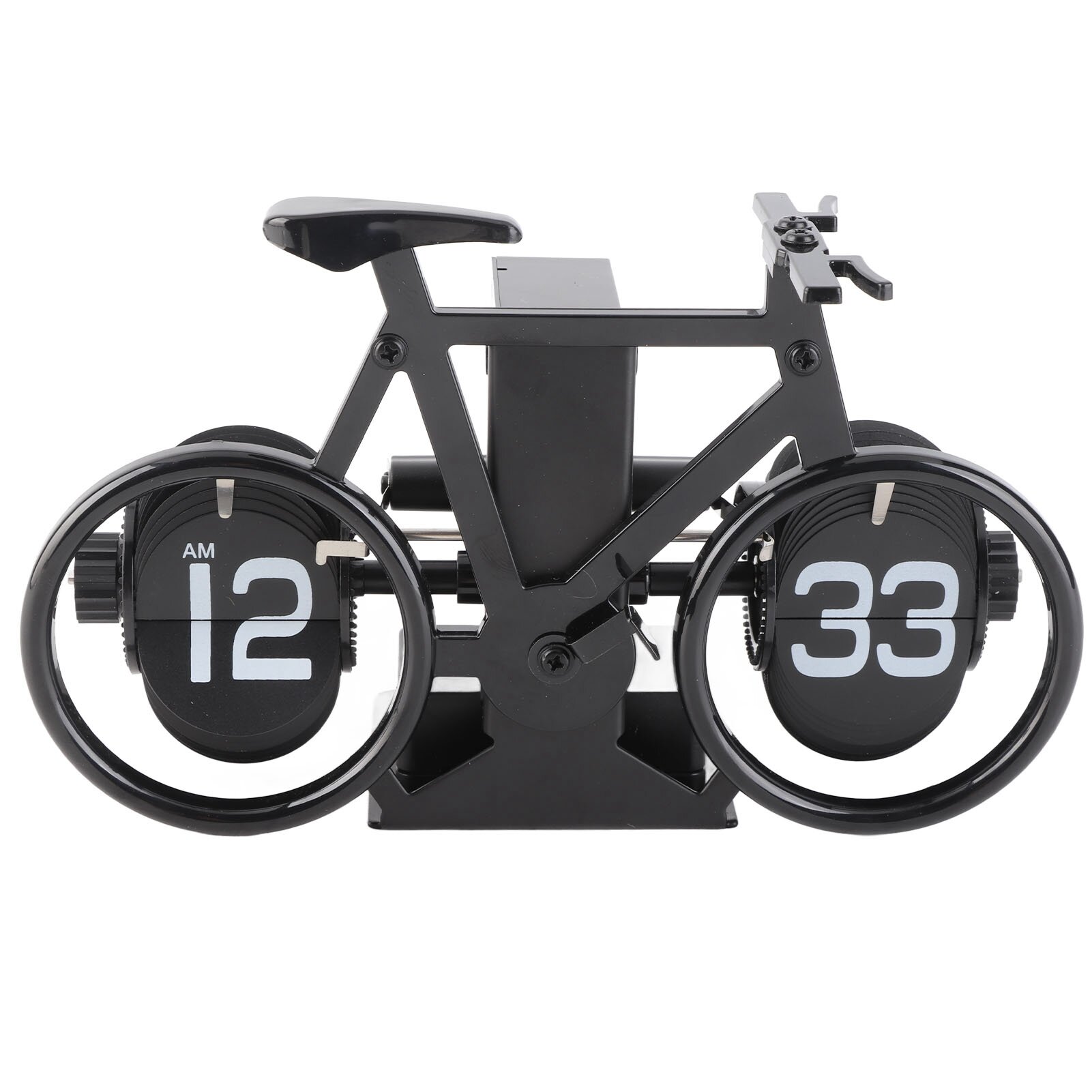 Винтажный флип -настольный настольный велосипед ретро -механический батарея с питательными двигателями напоминание о напоминании Столовые часы для офисного дома Black
