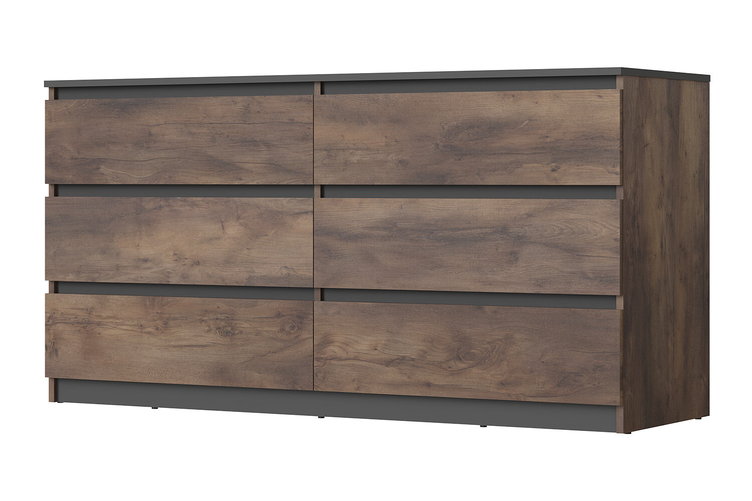 Комод для одежды MYSTAR Сноули 150,2х77х48 см, 6 ящиков, таксус/графит