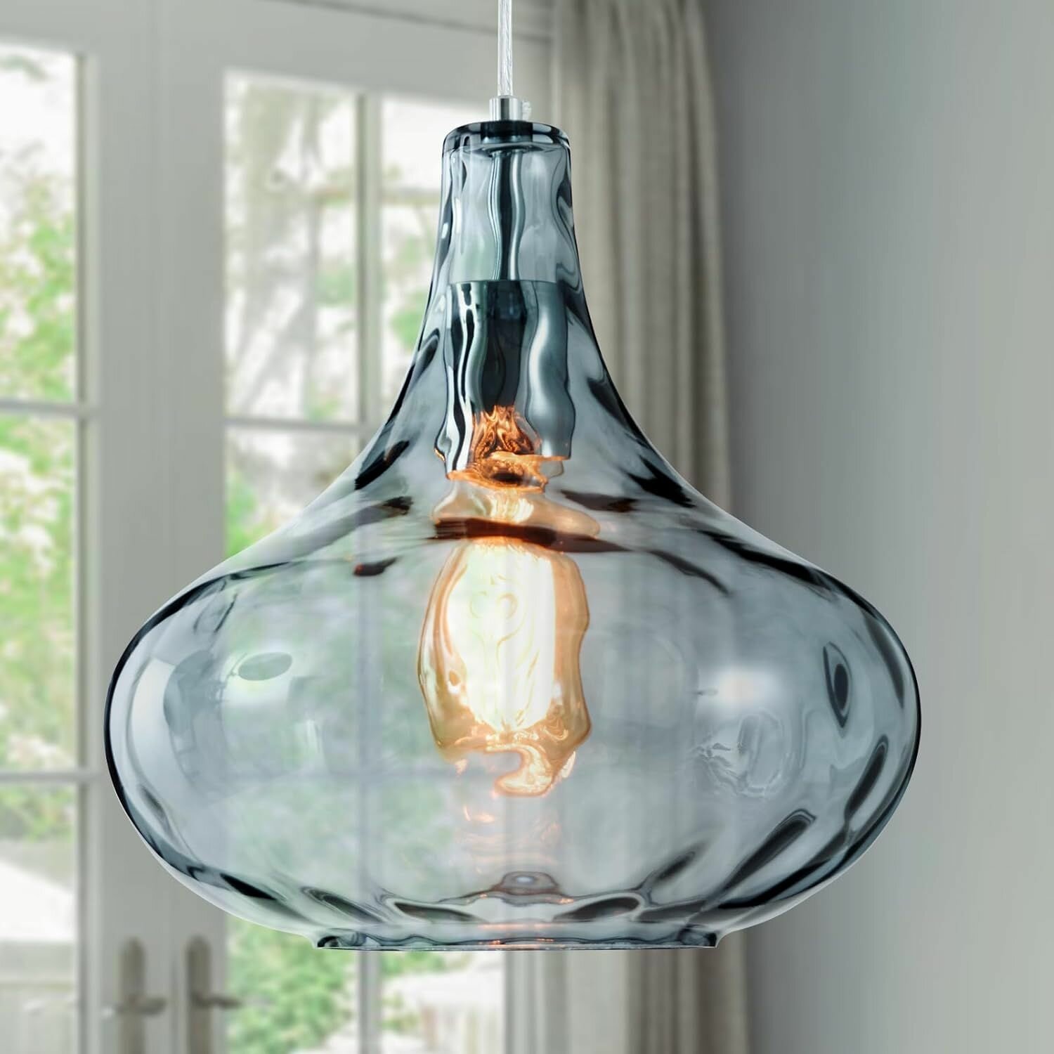 Люстра подвесная "Обширные финансовые ресурсы", стеклянный абажур, E27, 60Вт, голубая