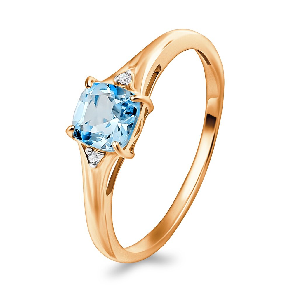 Кольцо, красное золото, 375 проба, золочение, топаз, фианит