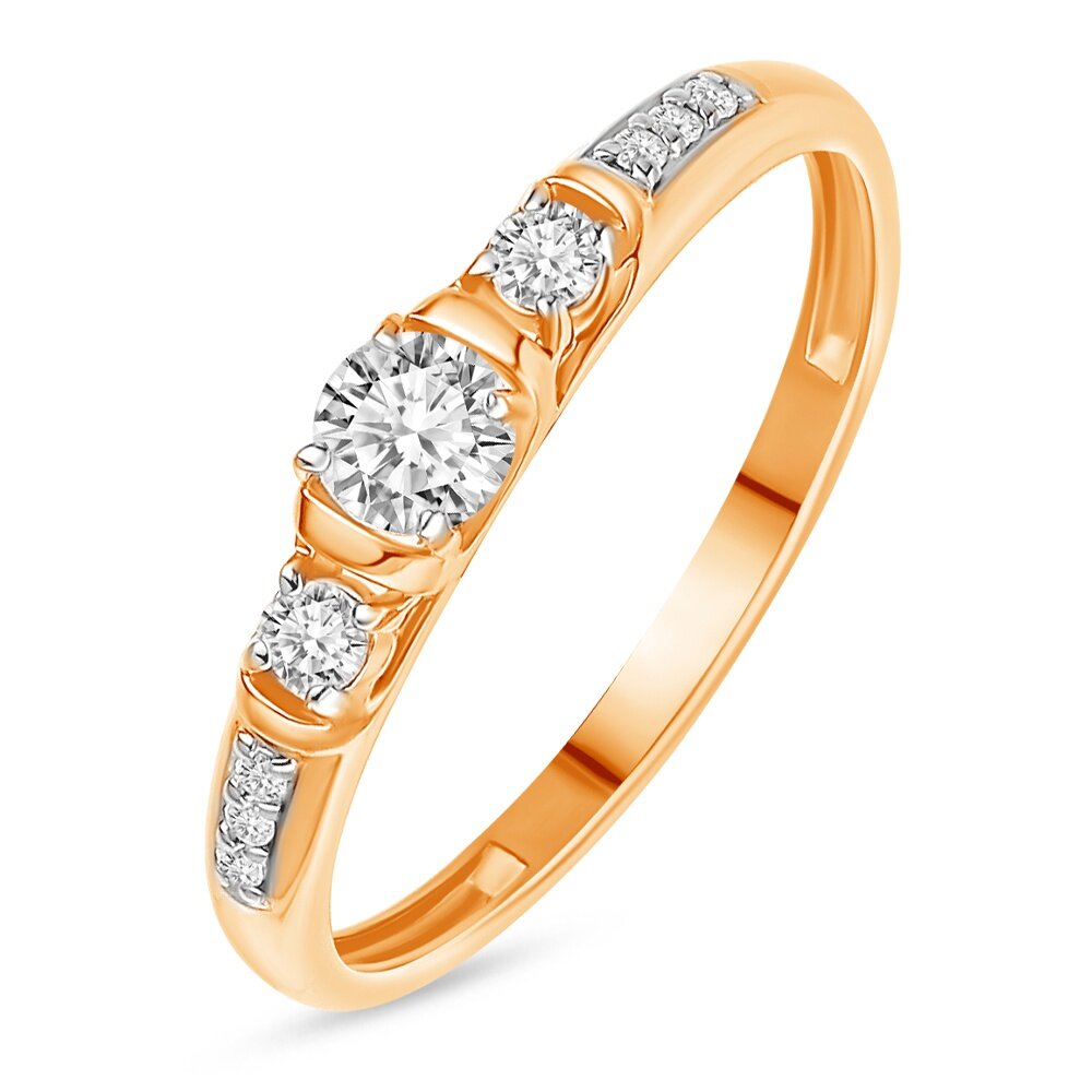 Кольцо, красное золото, 375 проба, родирование, фианит