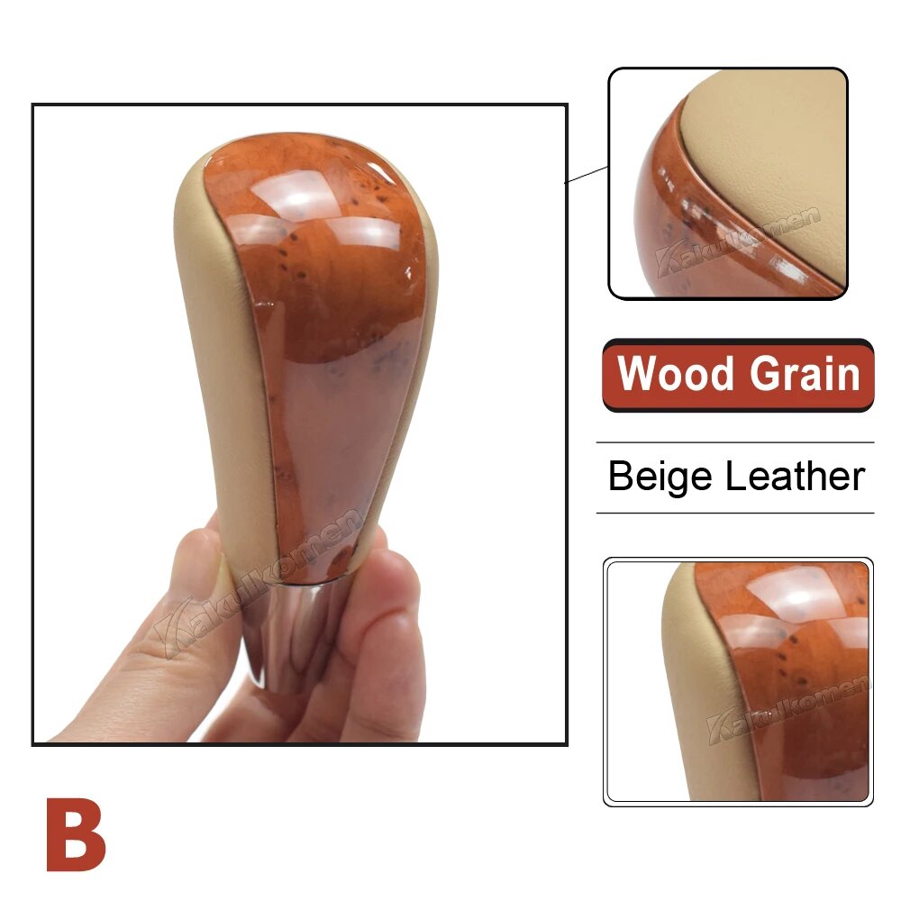 Ручка переключения передач AT, автомобильная ручка рычага переключения передач, Wood-Beige-No Hole