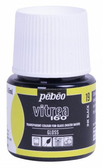 PEBEO Vitrea 160 краска витражная по стеклу глянцевая, под обжиг, 45 мл, Черные чернила 111019