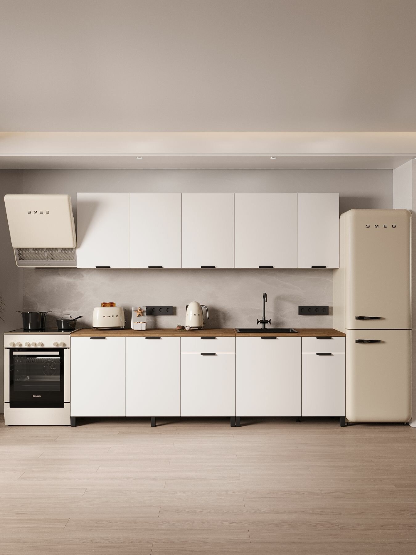 Кухонный гарнитур 2,5м ЛДСП Венера белый со столешницей