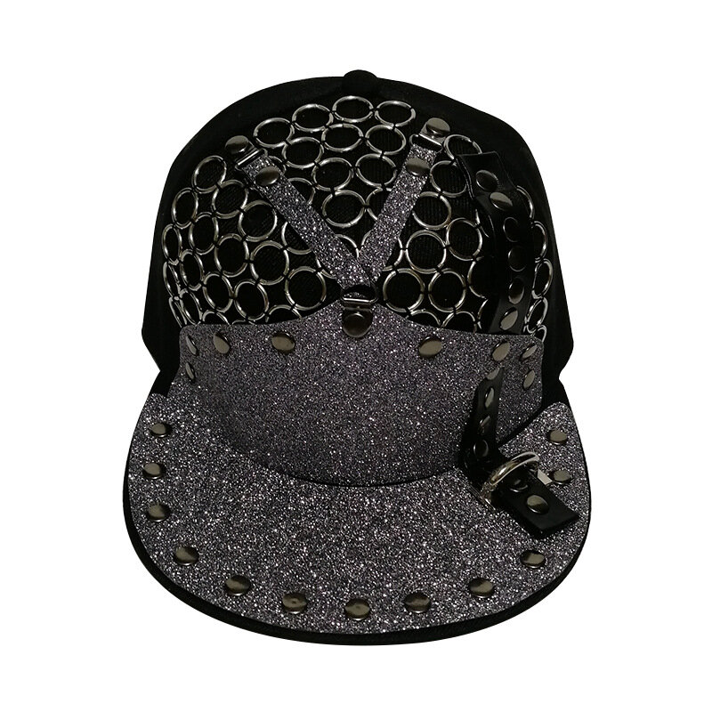 Бейсболка "Панк", регулируемая, с бриллиантами, цвет серо-серебристый
