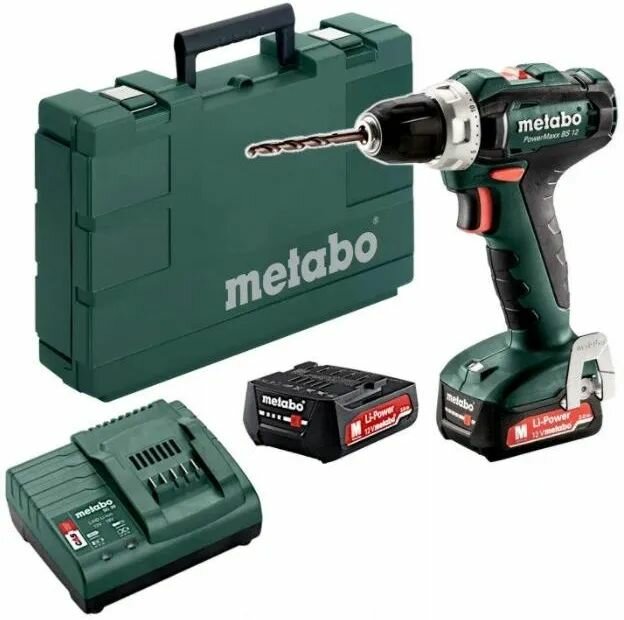 Дрель-шуруповерт аккумуляторная Metabo PowerMaxx BS 12 BL 601036500 в кейсе metaBOX с 2 аккум. Li-Ion 12 V/2.0 Ah и ЗУ SC 30