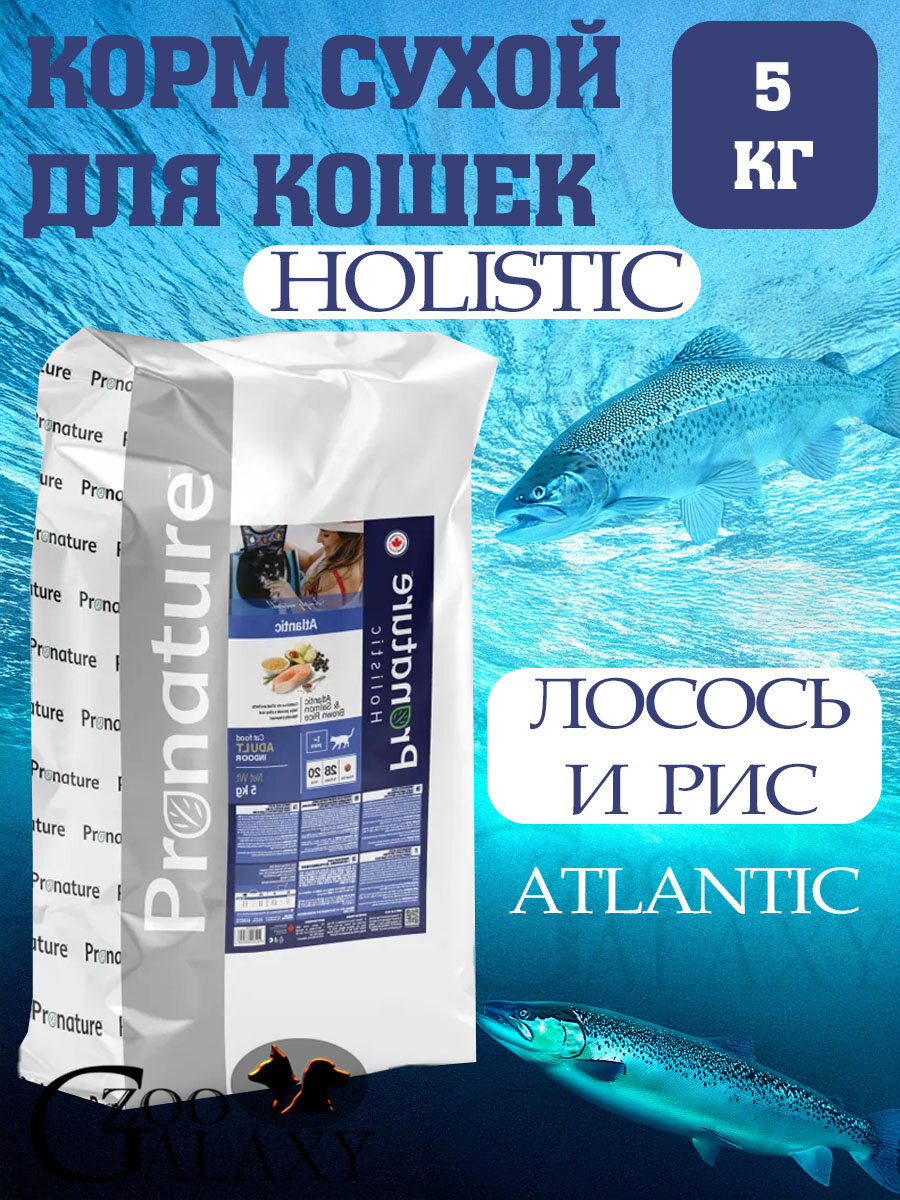 PRONATURE Корм Holistic Atlantic для кошек кожа и шерсть лосось 5 кг