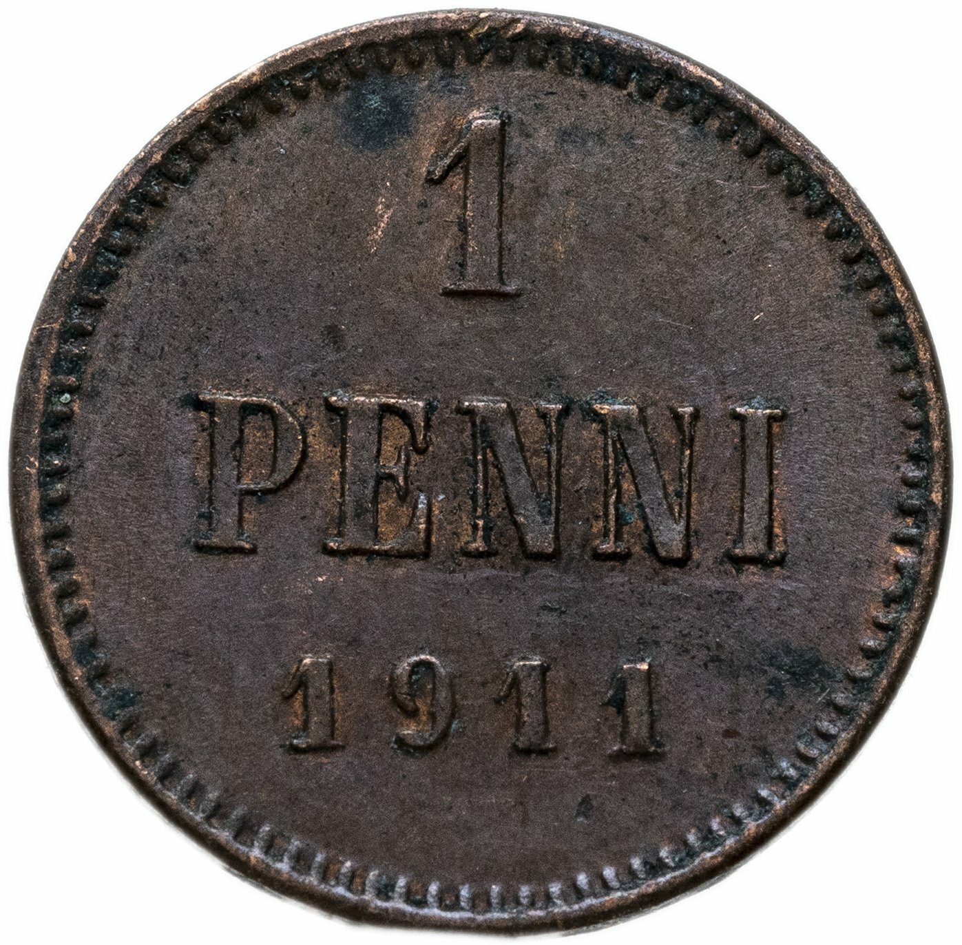 1 пенни penni 1911 Российская Финляндия, Медь, в сохранности XF-AU