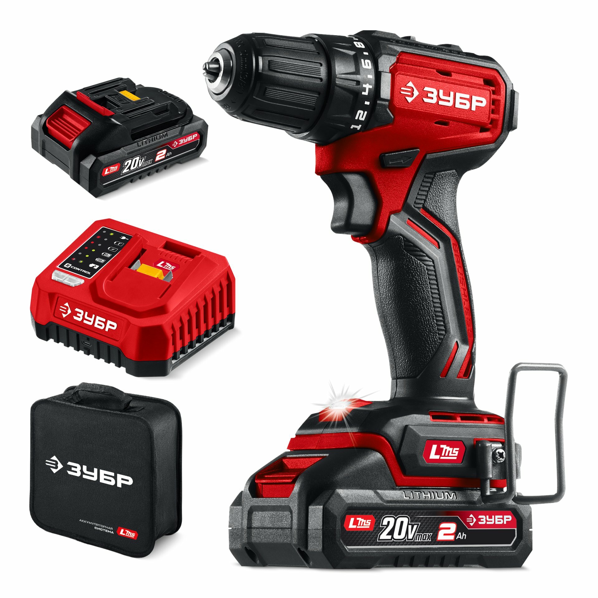 Дрель-шуруповёрт ЗУБР ДБ-45-22, бесщёточный двигатель, 2 аккумулятора, 2Ач