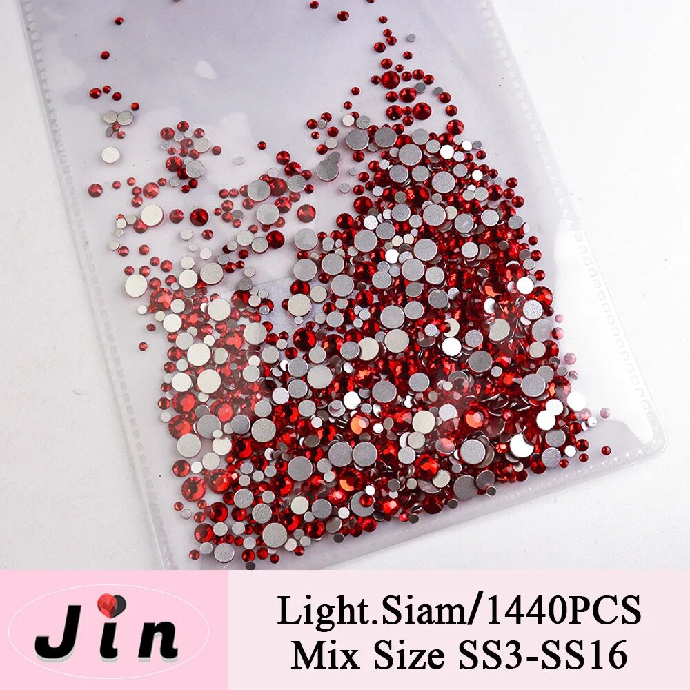 Стразы стеклянные черные JIN SS3-SS16 для декорирования Light siam