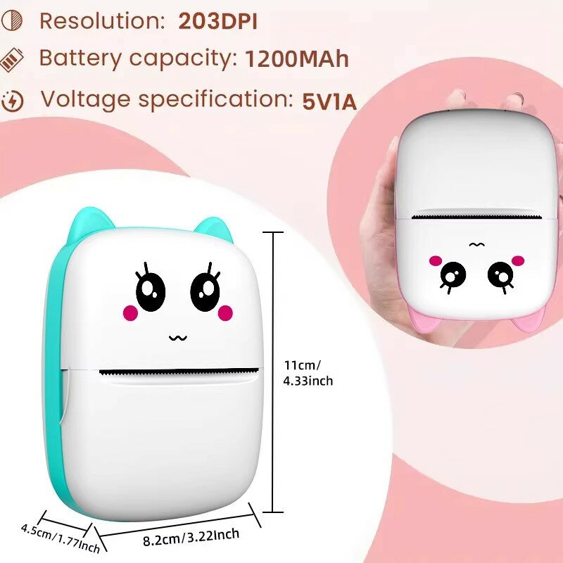 Мини-принтер, термопечать, черно-белый, Bluetooth, портативный