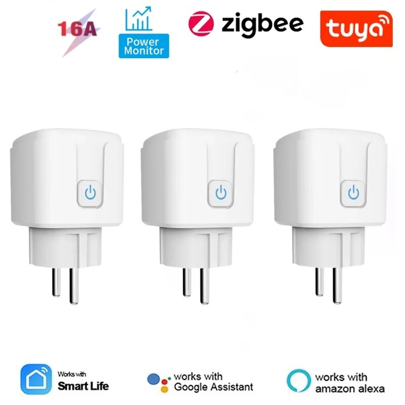 Tuya ZigBee умная розетка 16А с монитором мощности Zigbee 3pcs