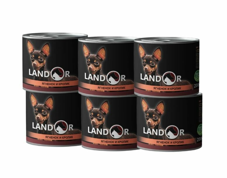 Влажный корм для собак мелких пород LANDOR с ягненком и кроликом 200 гр. х 6шт. Германия