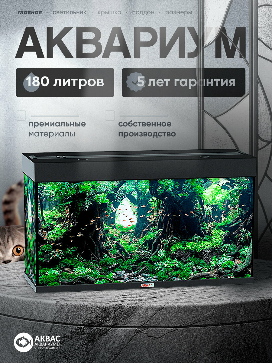 Аквариум 180 (200) литров с крышкой и освещением, (101*36*58 см) Аквас