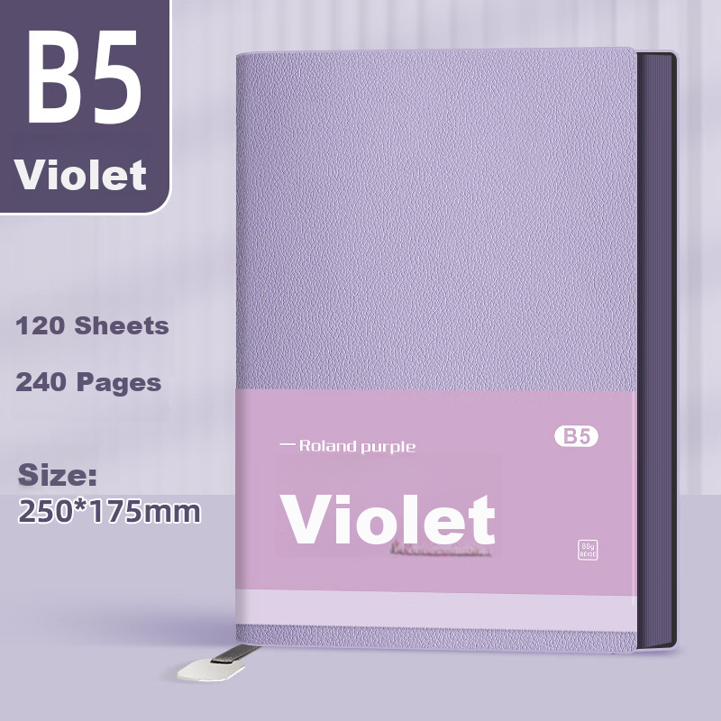 SHEN SHI B5 Stylish Ribbon Metal Pendant Soft Cover Notebook, Journal, Stationery, Student Diary, Record Book, Customizable, 120 Sheets, 1 Book, 18-582 Purple