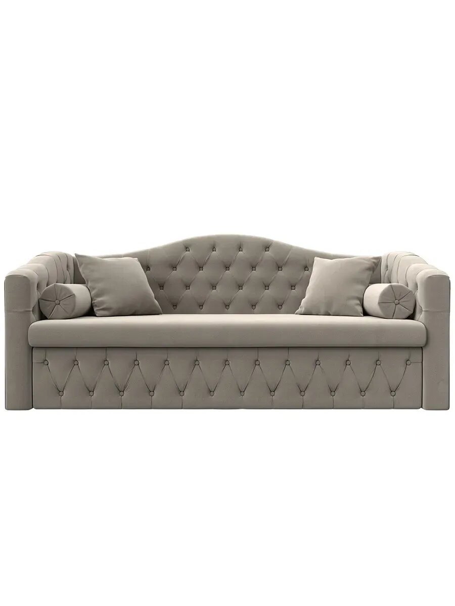 Диван детский прямой Диана со спальным местом 130х190 см, микровельвет бежевый