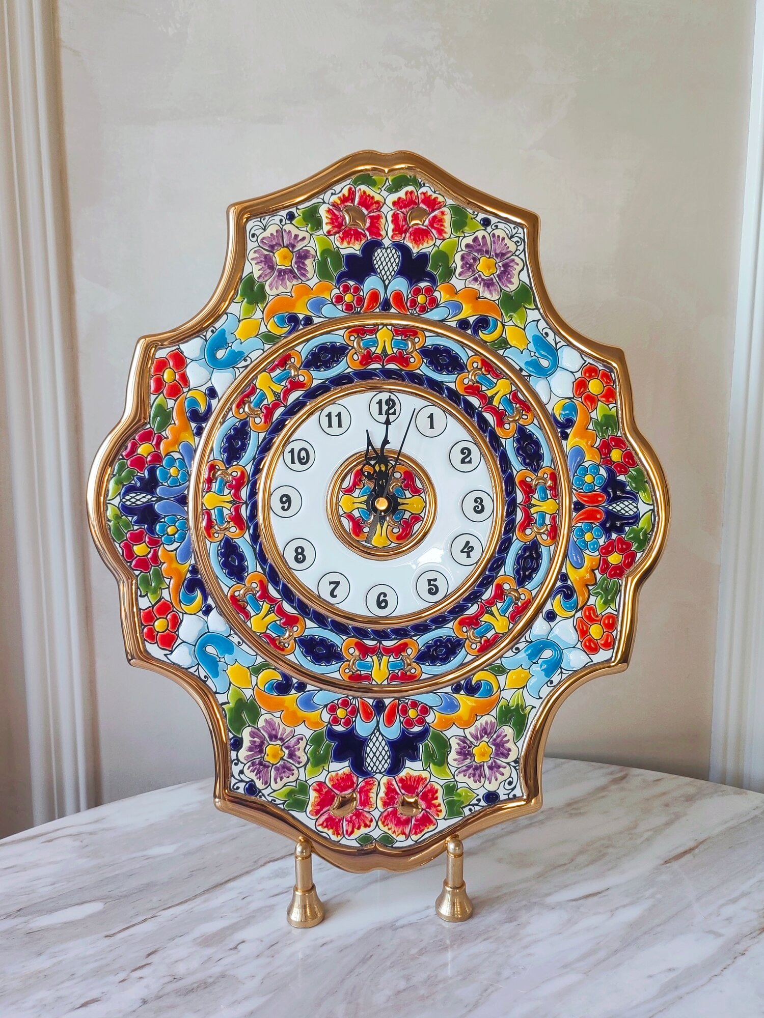 Часы настенные, декоративные, керамические фабрики Cercolon 34x40 см, ручная работа испанских мастеров